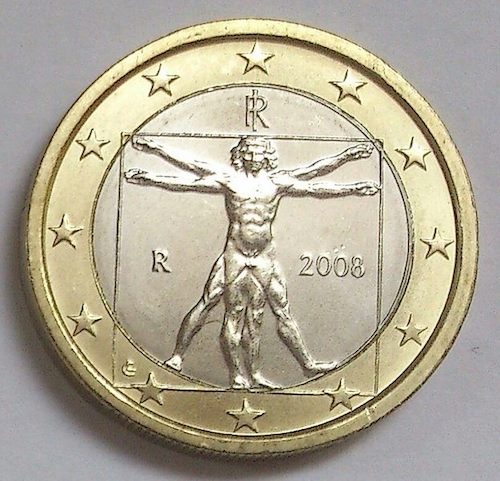 Vitruvian Man on 2 Euro coin | Indalo Camino good luck gifts